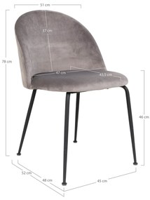 House Nordic Jídelní židle ze sametu, šedá s černými nohami, HN1213