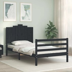vidaXL Rám postele s čelem 100 x 200 cm masivní dřevo [3194175] Barva: Černá