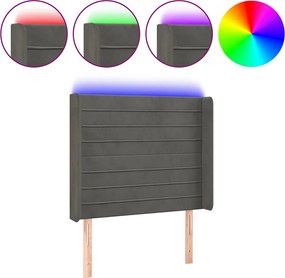Čelo postele s LED tmavě šedé 103 x 16 x 118/128 cm samet 3124231