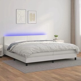 Box Spring Postel S Matrací A Led Umělá Kůže Bílá Hladký design 200 x 200