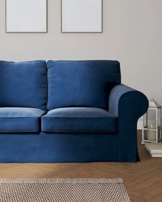 Potah na pohovku IKEA  Ektorp 3-místná, rozkládací STARÝ MODEL PIXBO barva tmavě modrá látka lesklé, sametová