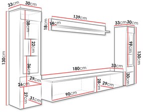 Obývací stěna s LED osvětlením WANDA 2 - černá grafitová
