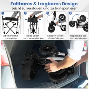 Costway Rollator s pneumatikami, skládací a lehký s hliníkovým – stříbro