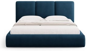 Tmavě modrá čalouněná dvoulůžková postel s úložným prostorem s roštem 160x200 cm Brody – Mazzini Beds