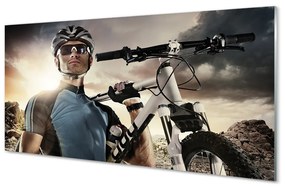akrylový obraz Cyklista na kole mraky 125x50 cm