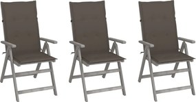 vidaXL Zahradní polohovací židle s poduškami 3 ks masivní akácie [3064738] Barva: krémová