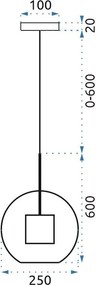 Toolight - Skleněná závěsná lampa loft APP558-1CP 25cm 1xE27 60W, černá, OSW-08751