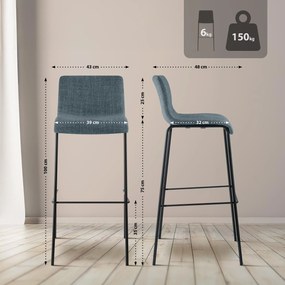 Barová židle Hoover látka čtyřnohá konstrukce černá konstrukce – modrá