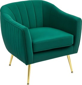 HOMCOM Čalouněné Křeslo se Záhlavím a Područky, Moderní Design, Kovové Nohy (71x72x73 cm) Zelené | Aosom