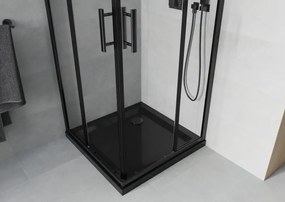 Mexen Rio, čtvercový sprchový kout 90 x 90 cm, 6mm čiré sklo, černý profil + černá sprchová vanička, 860-090-090-70-00-4070B