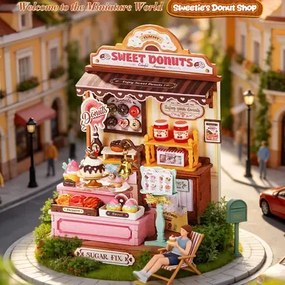RoboTime Miniatura domečku Obchod s donuty / 3D dřevěná skládačka / 14