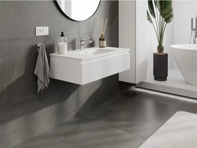 Mexen Rivel, koupelnová skříňka 90 cm s umyvadlem Otis, 1 zásuvka, drážkovaná, bílá matná, 91A20-09023-1-BF01-W18M01