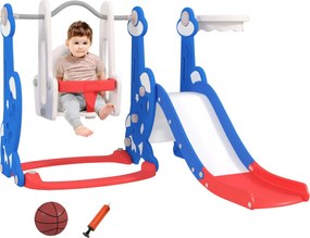 AIYAPLAY Dětský skluzavka 4 v 1 - Vnitřní hřiště se houpačkou a lezecí stěnou, Basketball koš, Téma rakety, Vícebarevné | Aosom