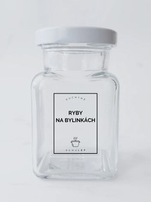 Samolepka na kořenky RYBY NA BYLINKÁCH průhledná 3 × 4 cm tučné písmo