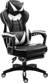 Ergonomická herní židle Vinsetto s nastavitelnou výškou a sklonem, opěrkou nohou, hlavy a bederním polštářem, kolečka 65x70x118,5-128,5 cm Bílá | Aoso