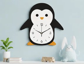 nástěnné hodiny, tvar tučňák, dřevo, 30x30 cm, černá/bílá, Dekorino HN20260020