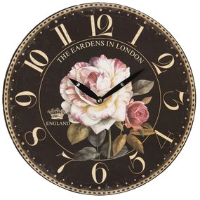 Černé vintage nástěnné hodiny s růžemi – Ø 34*3 cm / 1*AA