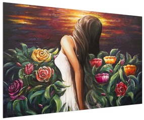Obraz ženy a květin (120x80 cm)