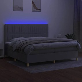 Box spring postel s matrací a LED světle šedá 200x200 cm textil 3135621