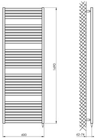 Aqualine - Koupelnový elektrický radiátor TONDI-E 800W/230V 169 cm matná černá