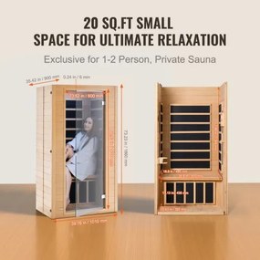 Far Infrared Wooden Sauna Room Domácnost Spa pro 1 až 2 osoby 1400 W