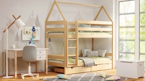 BabyBeds Dětská patrová postel DOMEČEK Velikost postele: 160x80 cm, Barva postele: Růžová, Úložný prostor: Dva menší šuplíky na kolečkách