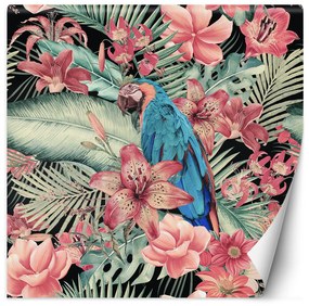 Gario Fototapeta Papoušek na pozadí růžových listů - Andrea Haase Materiál: Vliesová, Rozměry: 100 x 100 cm