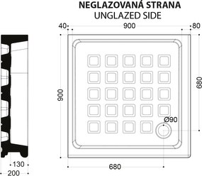 Kerasan, RETRO keramická sprchová vanička, čtverec 90x90x20cm, 133801