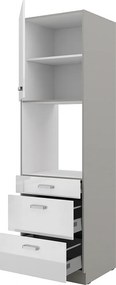 BIANCA sb | vysoká skříňka 60 DPS-210 3S1F na vestavnou troubu | PREMIUM BOX | 60 cm | světle šedá/bílá lesk