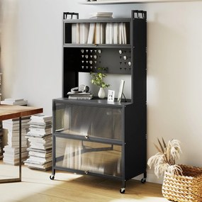 Costway Vysoká kuchyňská skříňka s kolečky a skládacími dvířky a pegboard