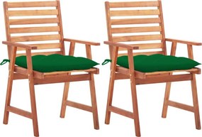 vidaXL Zahradní jídelní židle 2 ks s poduškami masivní akáciové dřevo [3064338] Barva: Zelená