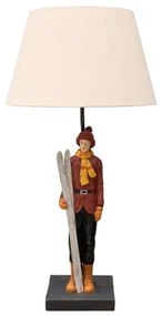 Švýcarská ručně malovaná lampa s lyžařem a lněným stínítkem 70cm