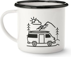 Tchibo - Smaltovaný hrnek na kávu „Camping“ - barva: bílá