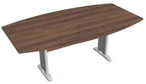 Stůl jednací sud 200 cm - Hobis Cross CJ 200 Dekor stolové desky: ořech, Dekor lamino podnože: ořech, Barva nohou: Stříbrná