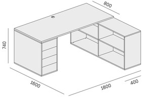 PLAN Kancelářský psací stůl s úložným prostorem BLOCK B04, bílá/grafit