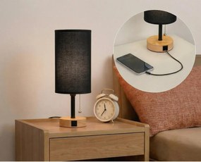 BRILAGI - Stolní lampa s USB portem TABLON 1xE27/25W/230V dub/černá