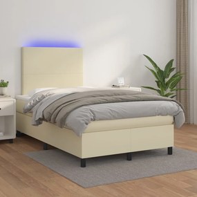 Box spring postel s matrací a LED krémová 120x200 cm umělá kůže 3135815