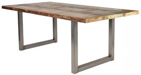 Jídelní stůl masiv recyklované dřevo Nero 180x100 stříbrné kovové nohy