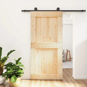 Posuvné dveře s kováním 100 x 210 cm masivní borové dřevo,  3203075