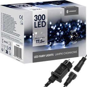 LED světelný řetěz - 17,5m, 300LED, IP44, modrá + záblesky