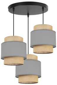 Závěsné svítidlo Boho, 3x jutové/šedé textilní stínítko, o