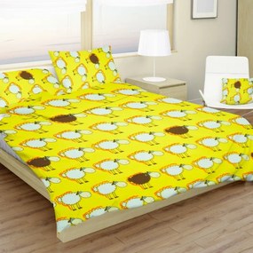 Povlečení bavlněné dětské Ovečky žluté TiaHome - 1x Polštář 90x70cm, 1x Přikrývka 140x200cm
