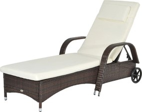 Outsunny Zahradní Lehátko z Polyrattanu s 5stupňově Nastavitelným Opěradlem, Polstrem, Kolíčky, Vankúšom, Nosnost 160kg, 200x73x30-103cm, Kávově hnědá