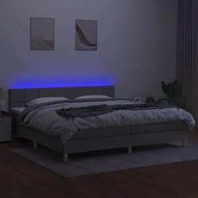 Box spring postel s matrací a LED světle šedá 200x200 cm textil 3133741