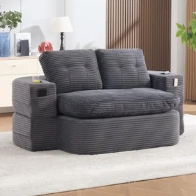 Aosom 2v1 pohovka z kordové tkaniny s nastavitelnou funkcí, 2 držáky nápojů, vysoké opěradlo a extra hluboké sedadlo, 165D x 97Š x 61V cm, tmavě šedá