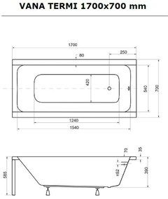 BESCO Obdélníková vana TERMI Nožičky k vaně - S nožičkami, Rozměr vany - 140 × 70 cm - OLVTER14+OLVPINOZ