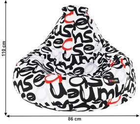 Sedací vak ELION – 86x100, látka, černá / šedá / červená Kondela