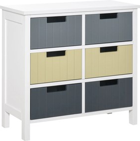 HOMCOM Dřevěný Komoda se 6 Zásuvkami – Úložný Kabinet s Vyvýšenými Nohami Moderní Styl pro Ložnici, Obývací Pokoj, Koupelnu 62x28x58 cm Multicolor | A