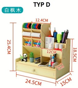 Stolní dřevěný organizér na kancelářské potřeby, 4 typy Barva: Béžová, Varianta: TYP D