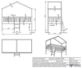 Bílá vyvýšená domečková dětská postel z borovicového dřeva 90x200 cm DALLAS – Vipack